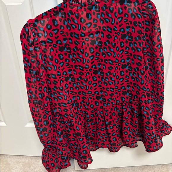 New Look | Tops | New Look Red And Blue Leopard Print Blouse | Poshmark